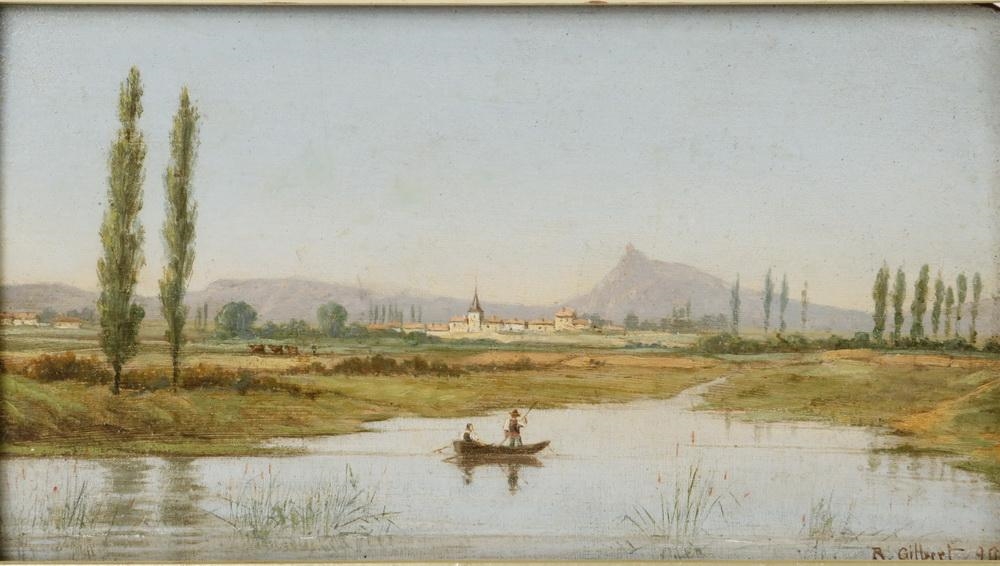 Albert Gilbert | Men Boating on an Italian Lake, Distant Mountain ...