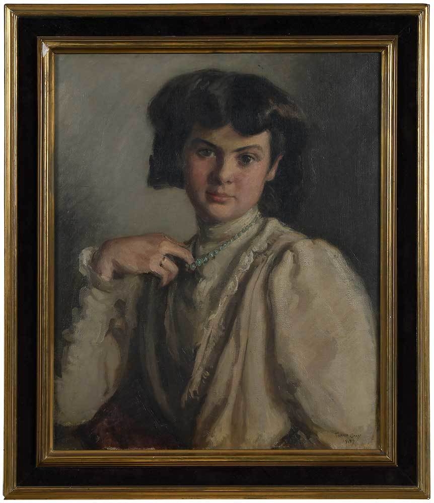 Ronald Gray | Portrait of a Young Woman with Green Beads (1907) | MutualArt