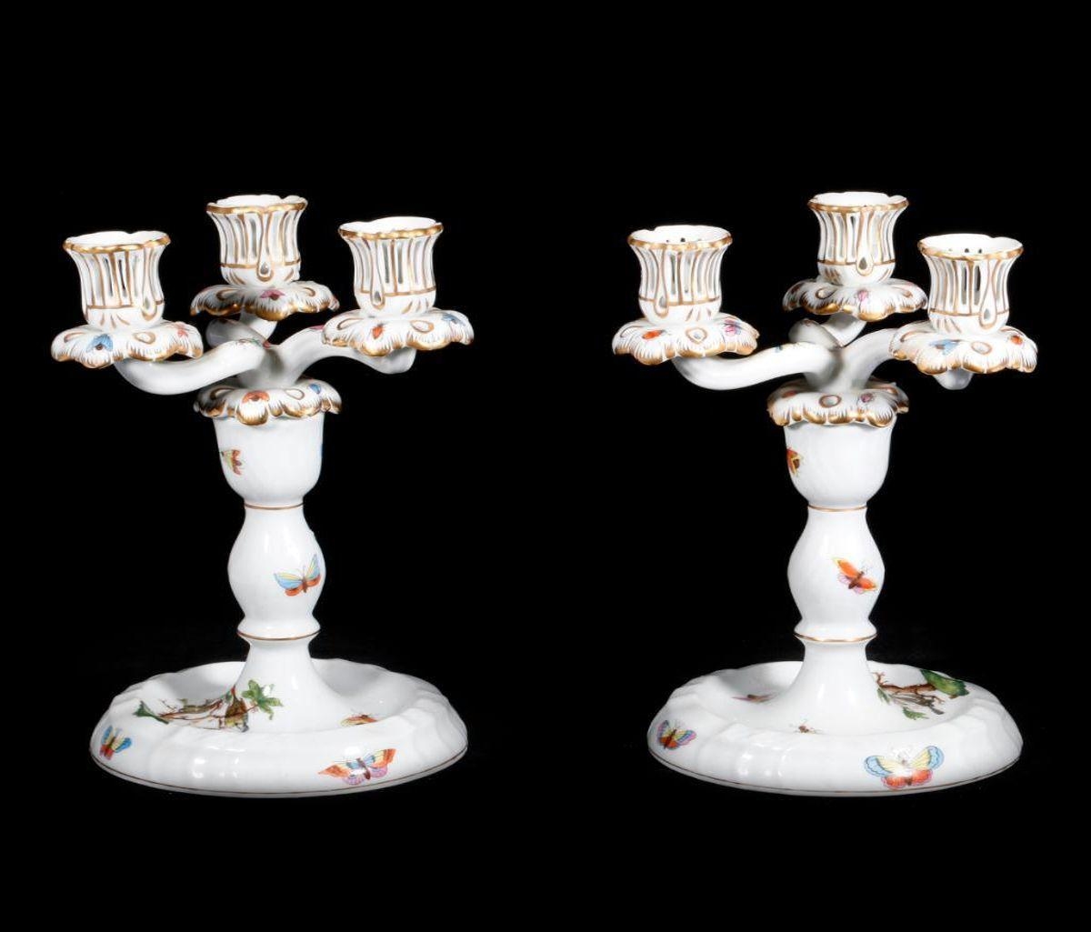 Herend Porcelain Factory | A pair of Herend porcelain candelabras ...