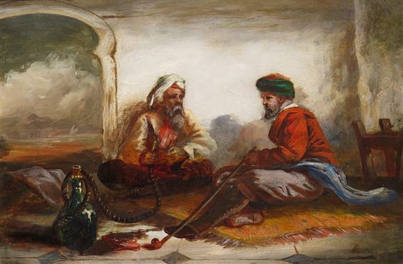 William James Muller | Two Middle-Eastern merchants seated on a mat ...