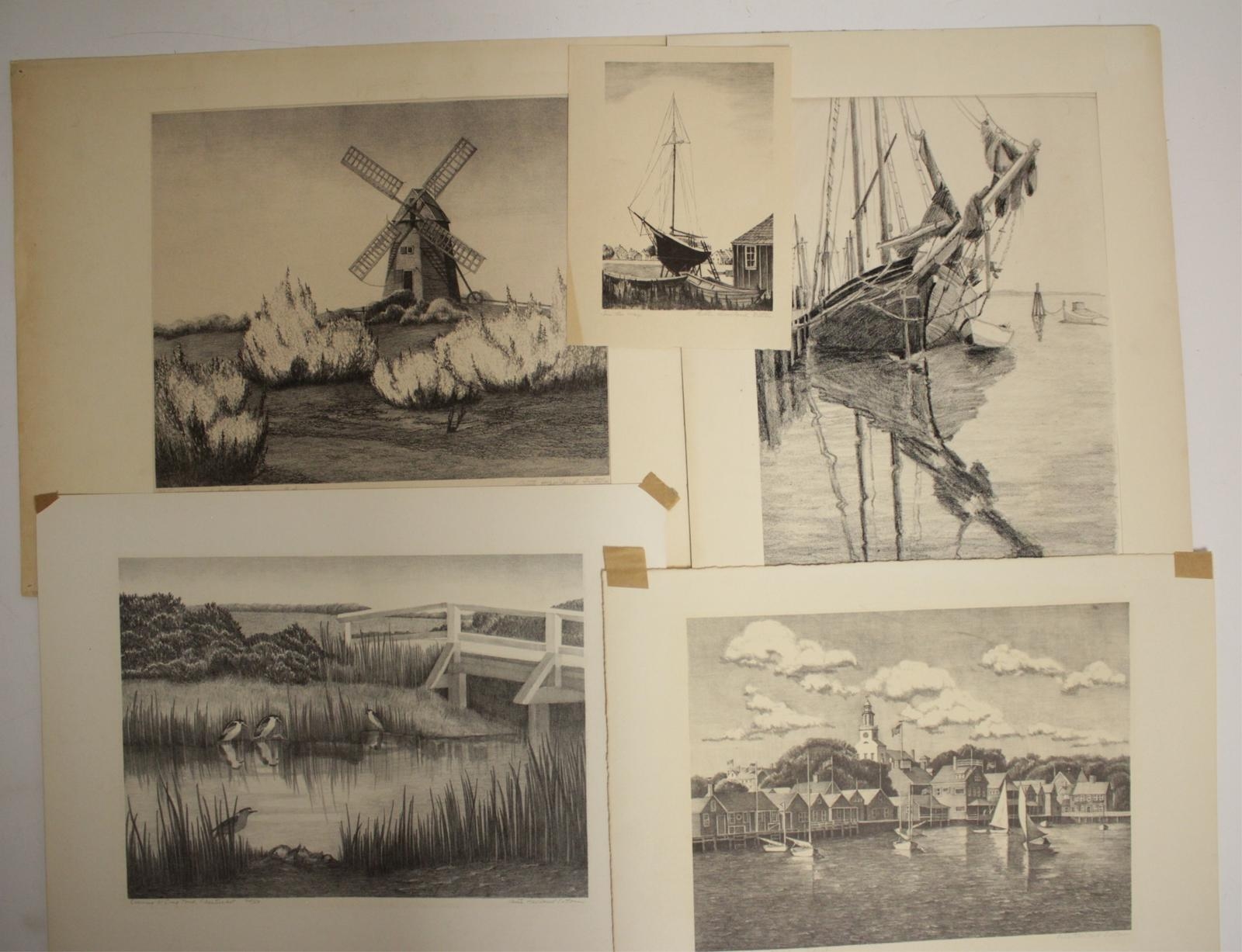 Ruth H. Sutton | 5 Works: 4 Lithographs, 1 Drawing of Boat along ...