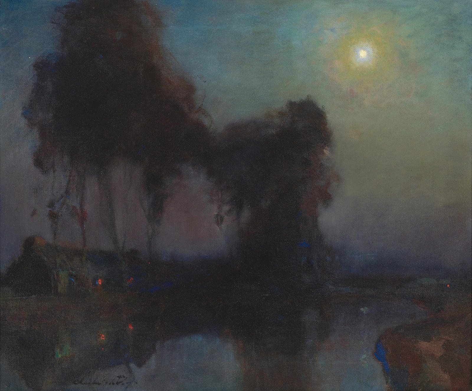 Charles Rollo Peters | Houseboats and Wharf Nocturne (1925) | MutualArt