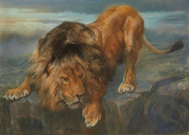 John Trivett Nettleship | Study of a lion on a rocky ledge (1892 ...