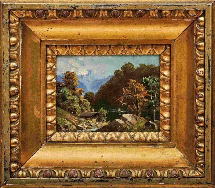 Ludwig Skell | Berglandschaft mit Hütte an einem Flusslauf | MutualArt