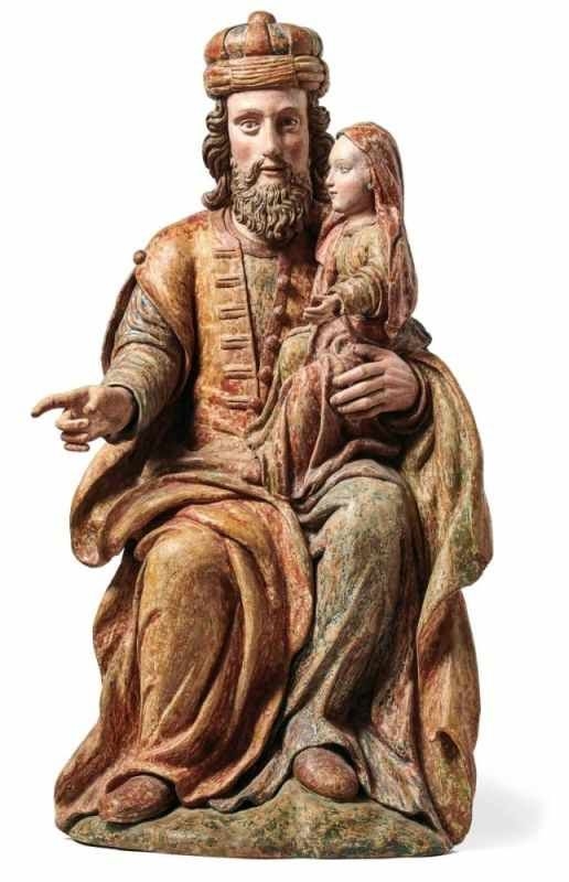 Joachim Heiliger | Auf Natursockel sitzender Heiliger in langem ...