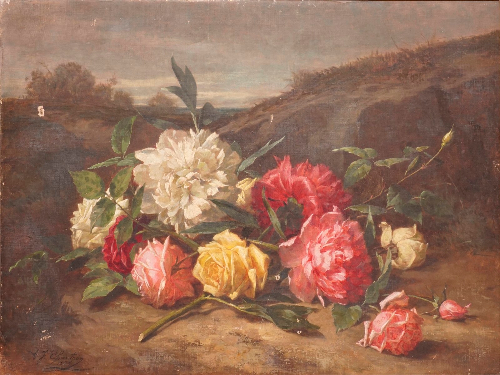Alexandre Jacques Chantron | Jeté de roses au paysage (1875) | MutualArt