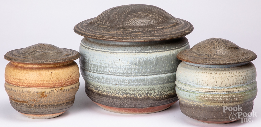 Karen Karnes | Three studio pottery lidded vessels | MutualArt