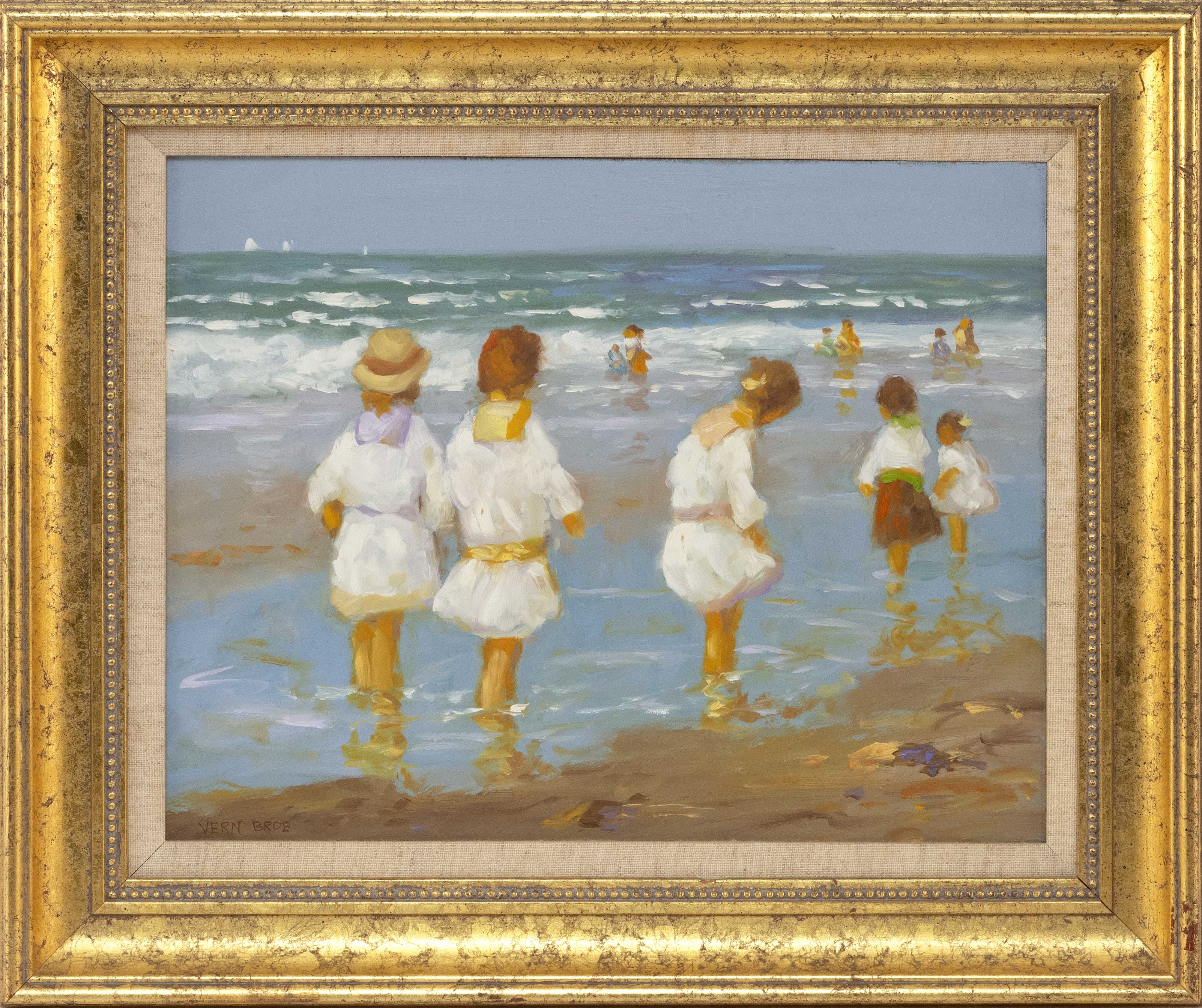 Vern Broe | Children playing in the surf | MutualArt