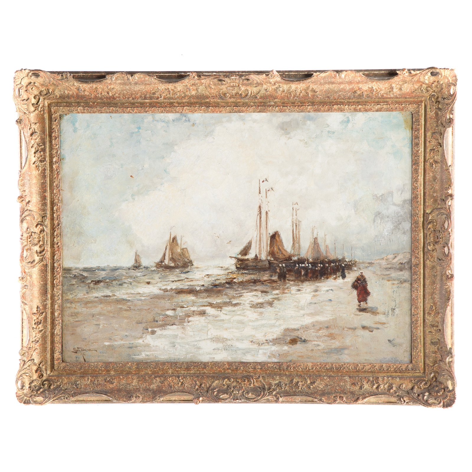 George Bunn | Fishing vessel coming to shore with figures looking on ...