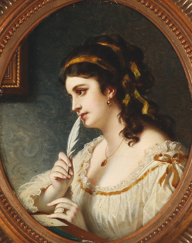 Anton Ebert | Portrait of a young lady writig a letter | MutualArt