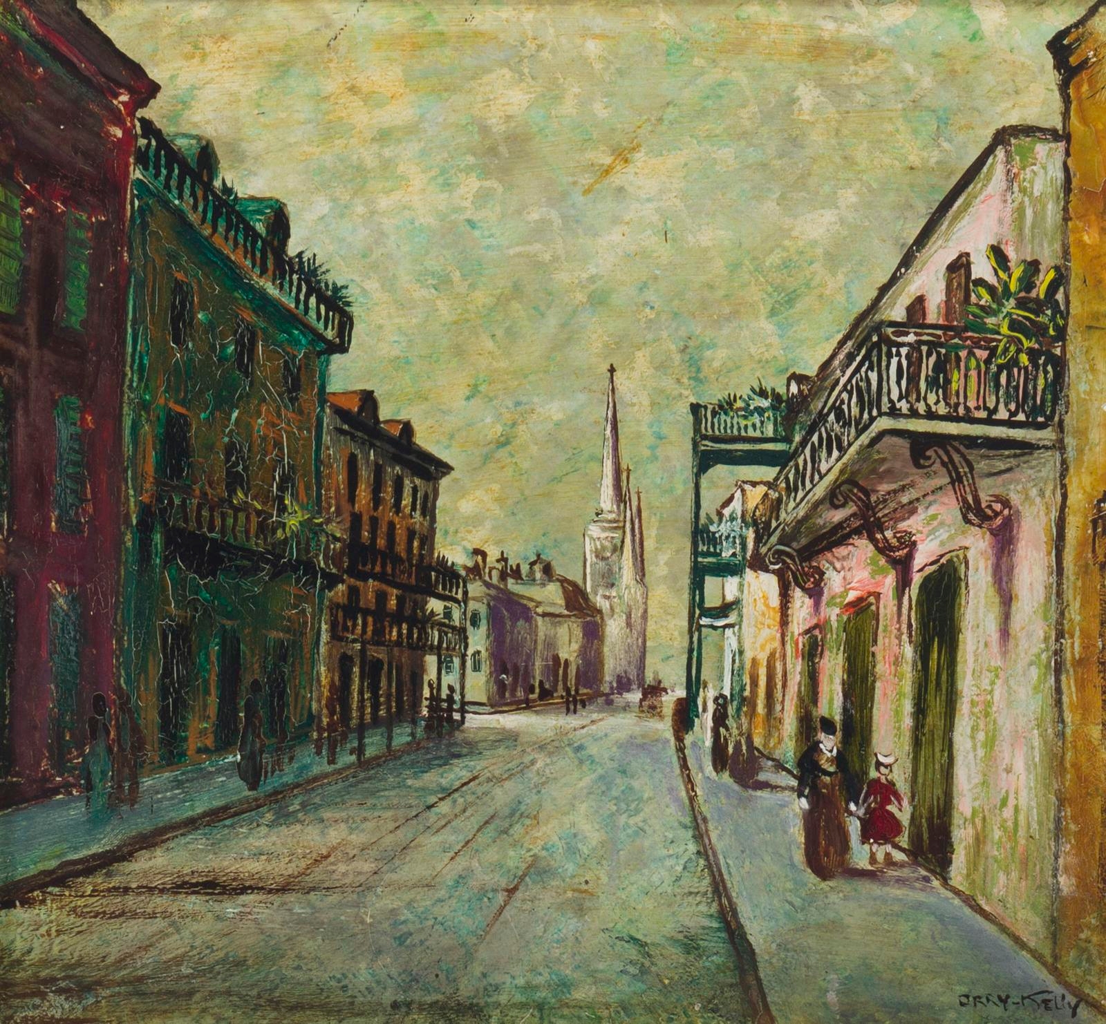 George Orry-Kelly | New Orleans street scene with figures | MutualArt