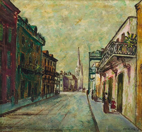 George Orry-Kelly | New Orleans street scene with figures | MutualArt