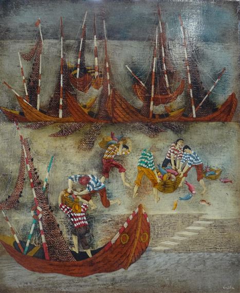 Félix Varla | Les pêcheurs sur le quai | MutualArt