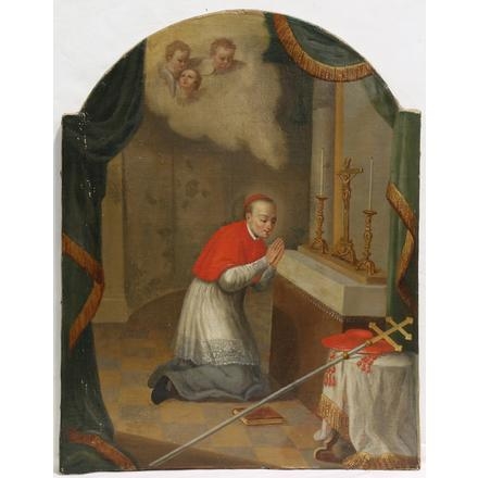 Englebert Fisen | Cardinal Praying at the Alter with Angels Above ...