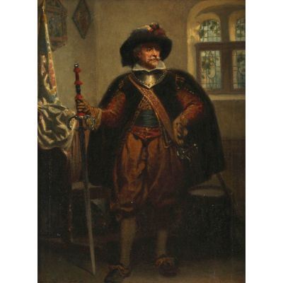 Adolf Alexander Dillens | Edelman in interieur met zwaard en banier ...