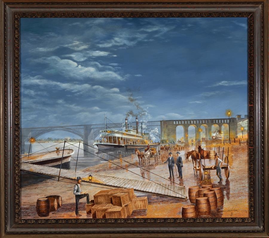 L. Edward Fisher | St. Louis Riverfront with Eads Bridge (1980) | MutualArt