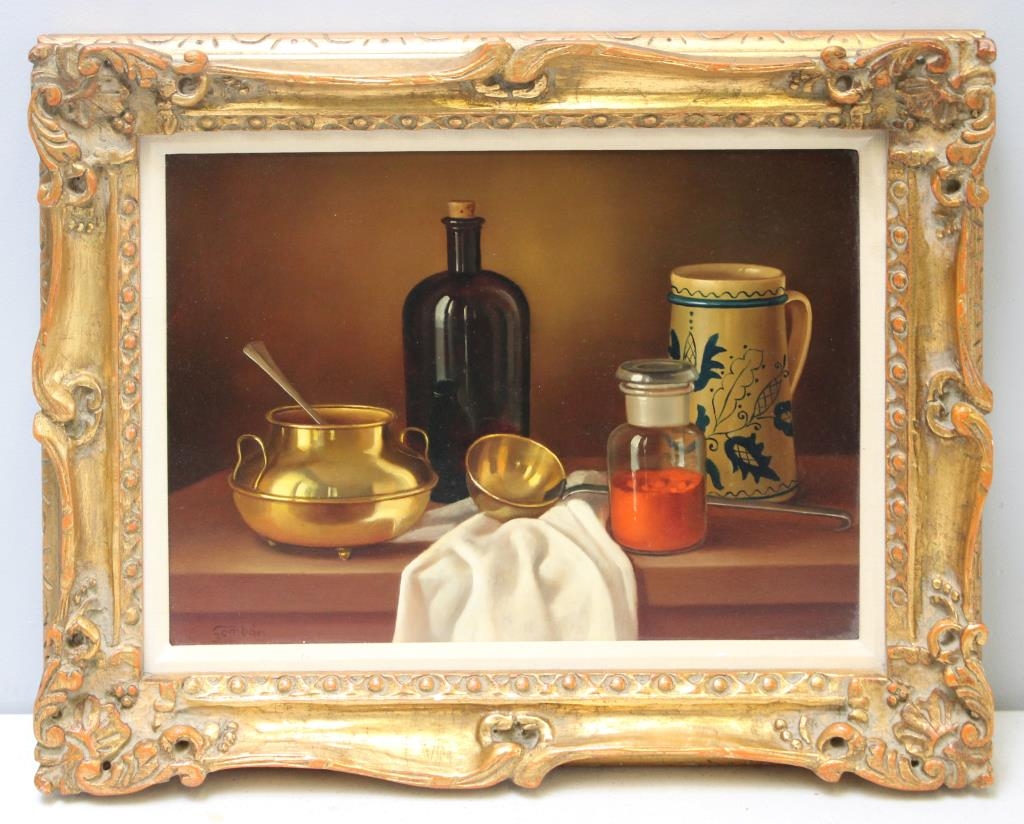 Andras Gombar | Still Life of Red Pigment in a Glass jar, and Other ...