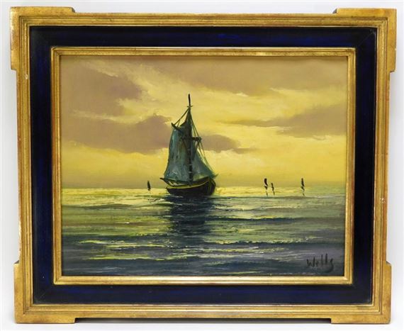 Thomas W.Wells | Impressionist work depicting a tranquil harbor with a ...