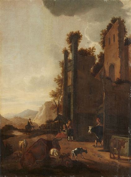 Adam Pynacker | Landscape with Ruins and Peasants | MutualArt