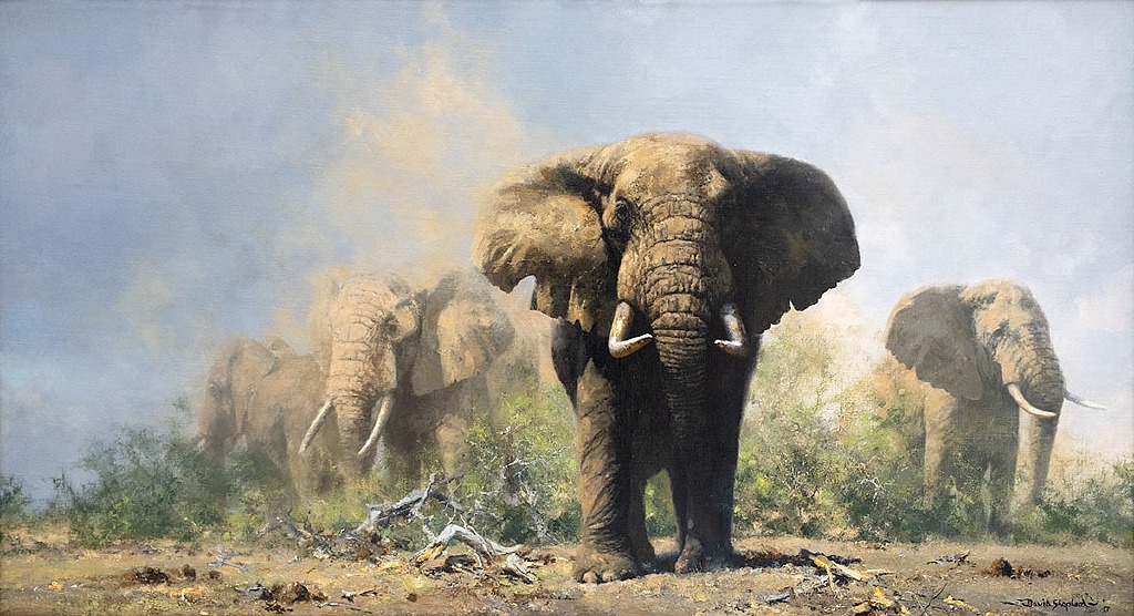 David Shepherd | Bull Elephants in a Clearing (1987) | MutualArt