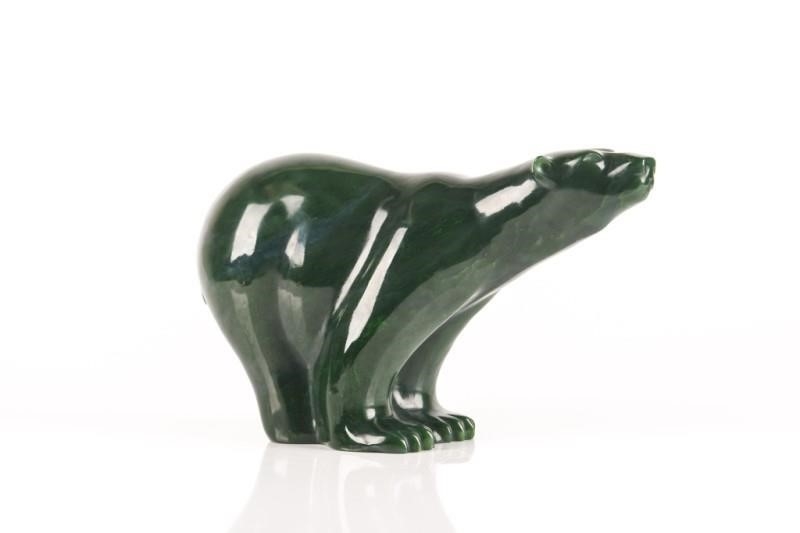 Lyle Sopel | A carved spinach coloured Canadian jade of the polar bear ...