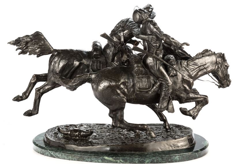 Frederic Remington | A Reproduction Bronze of The Wounded Bunkie After ...