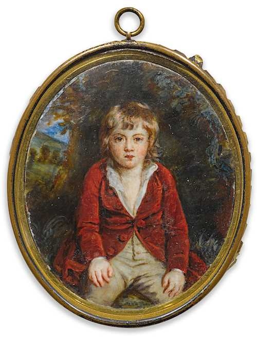 William Grimaldi | Miniature Portrait of a Young Boy Wearing a Red ...