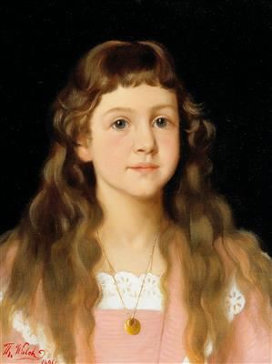 Thomas Walch | Portrait of a Girl in a Pink Dress (1894) | MutualArt