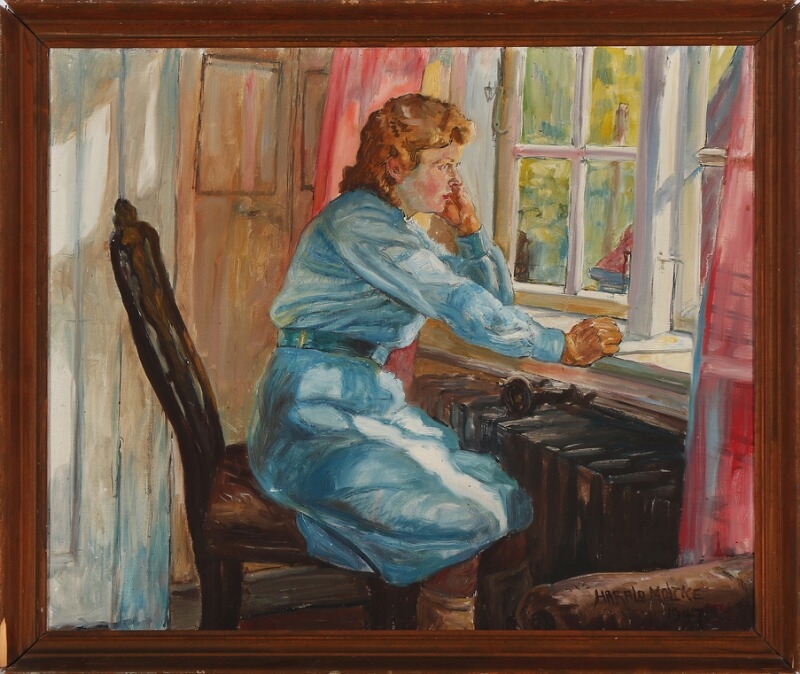 Harald Moltke | A young woman gazing out of a window (1947) | MutualArt