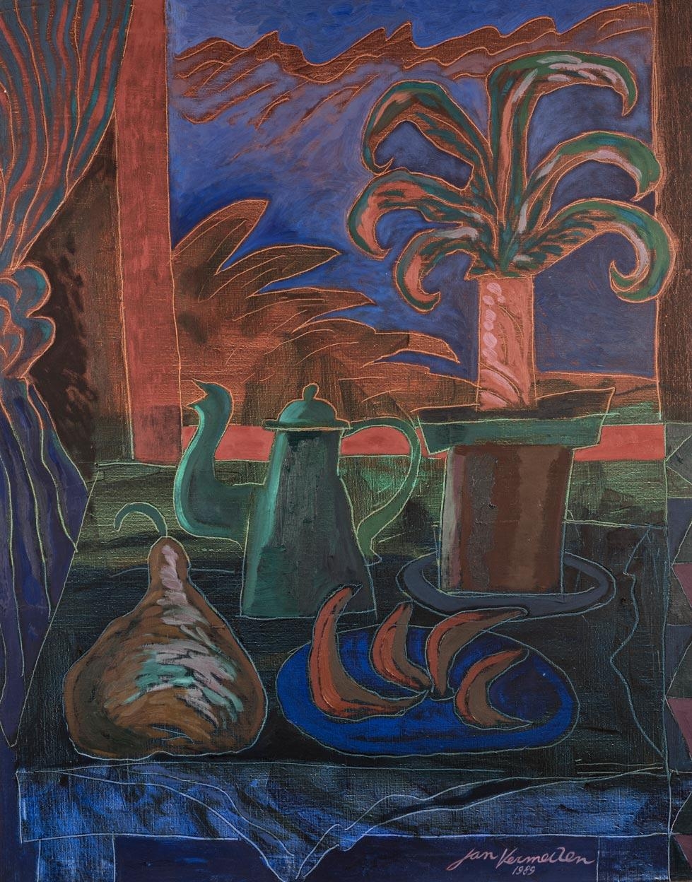 Jan Vermeiren | Interior still life with coffee pot and fruit (1989 ...