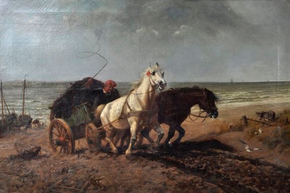 Richard Beavis | Pferdefuhrwerk mit Fischernetzen am Strand von ...