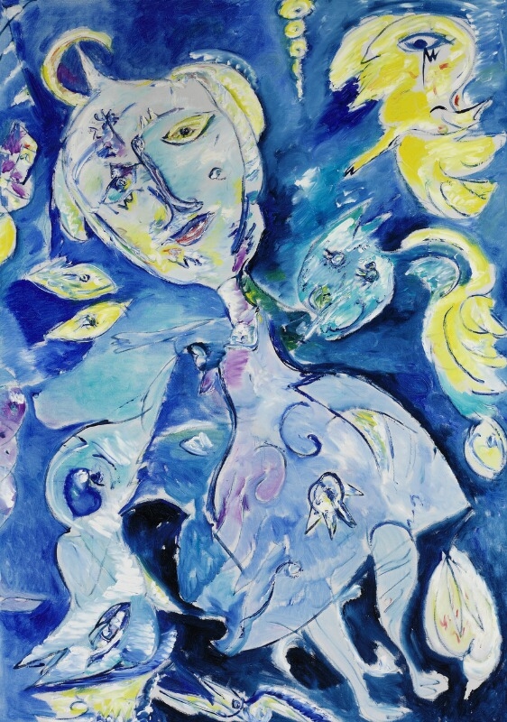 Carl-Henning Pedersen | “Stjernepige og gul fugl” (1987) | MutualArt