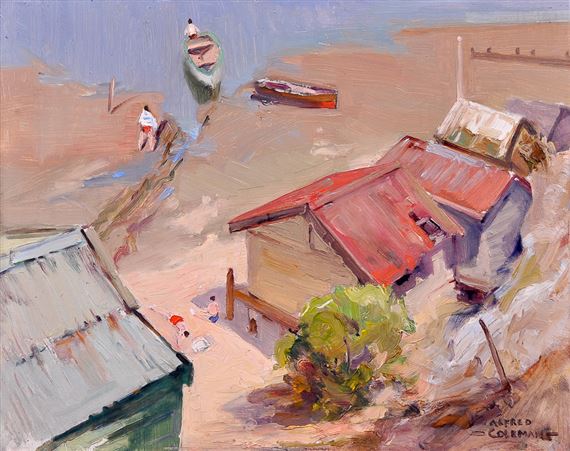 Alfred Coleman | “Ebb Tide, Bathing Boxes, Brighton” | MutualArt