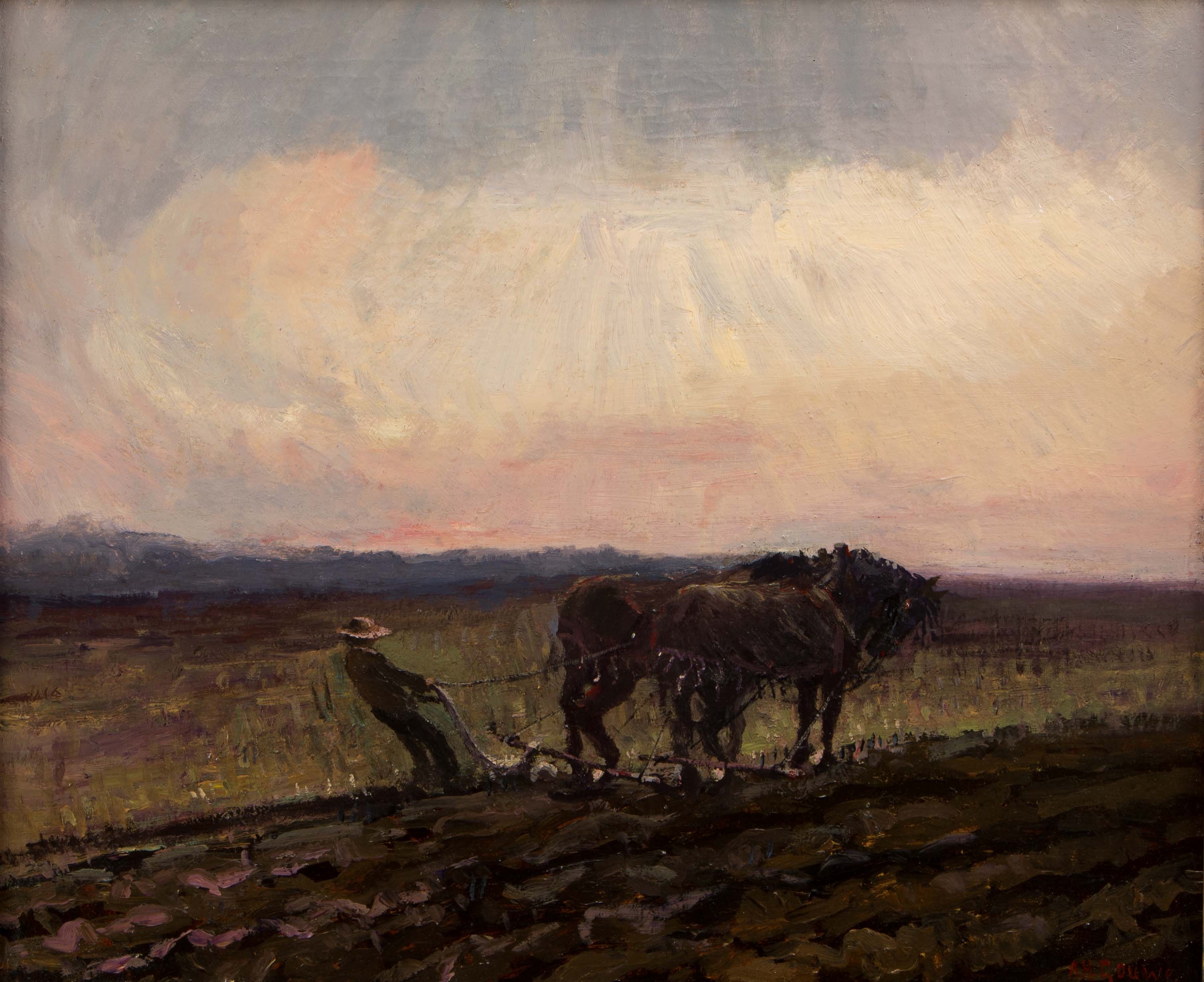 Adriaan Herman Gouwe | Ploegende boer met paarden | MutualArt