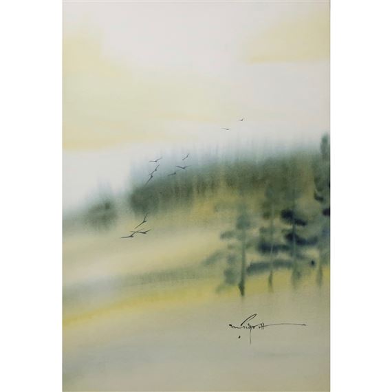 Marjorie Pigott | MISTY LANDSCAPE WITH BIRDS | MutualArt