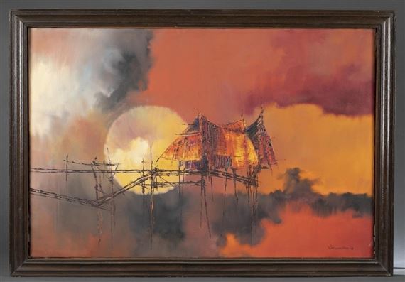 Sai Kyaw Htin | Untitled, depicting the sun setting over a South East ...