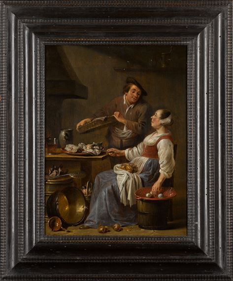 Jan Olis | A kitchen maid and a fishmonger in an interior (1610 - 1676 ...
