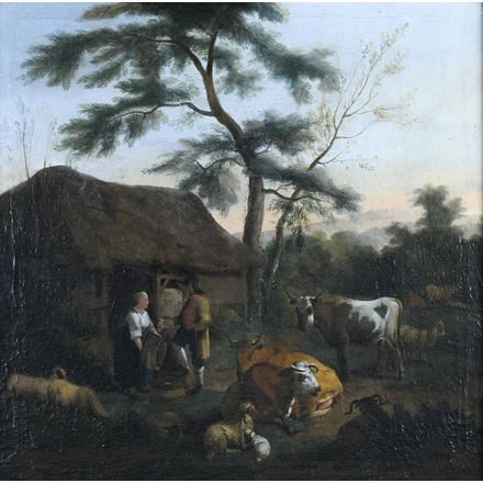 Dutch School, 17th Century | Farm Landscape Scene with Figures, Cows ...