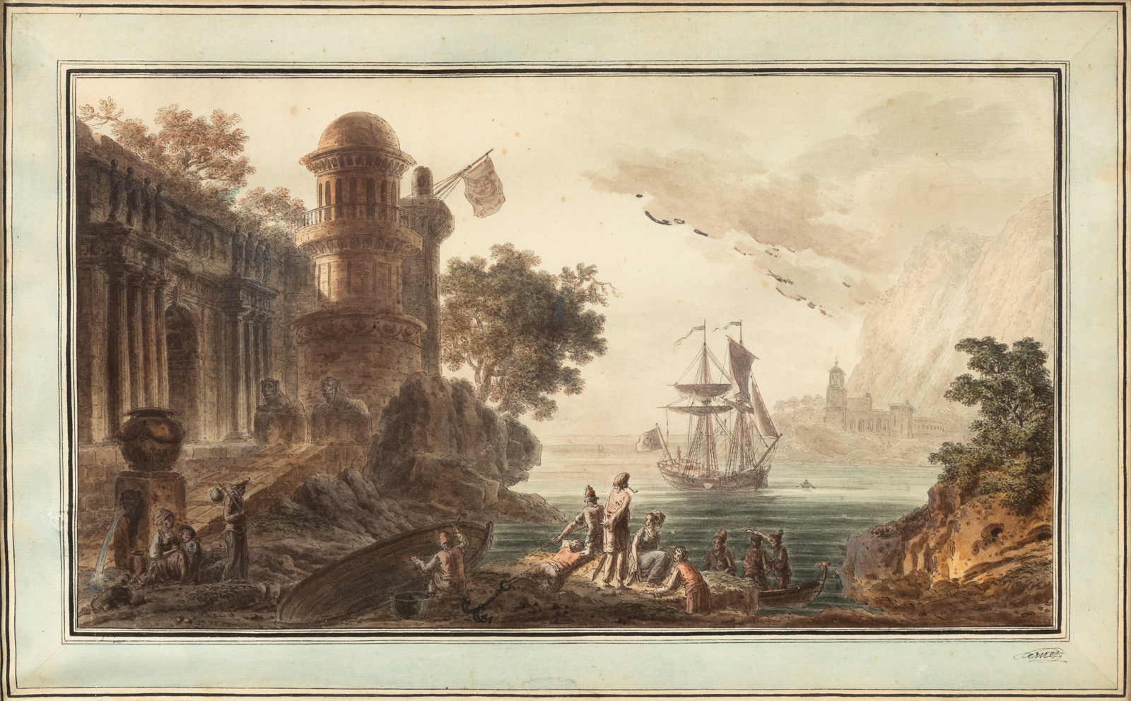 Jean Henry Alexandre Pernet | Coastal Scene with Classical Buildings ...