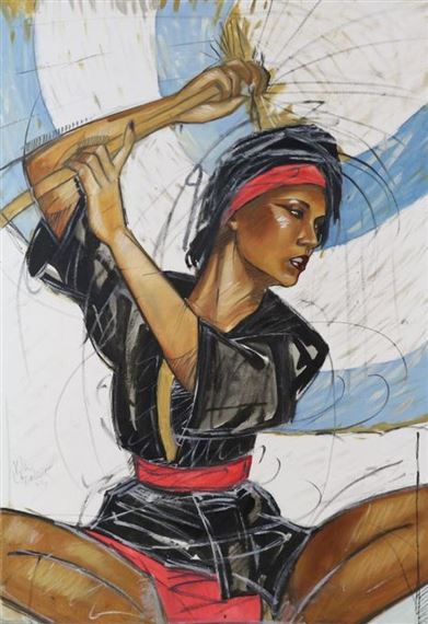 Nico Vrielink | Zittende dame met parasol (1984) | MutualArt