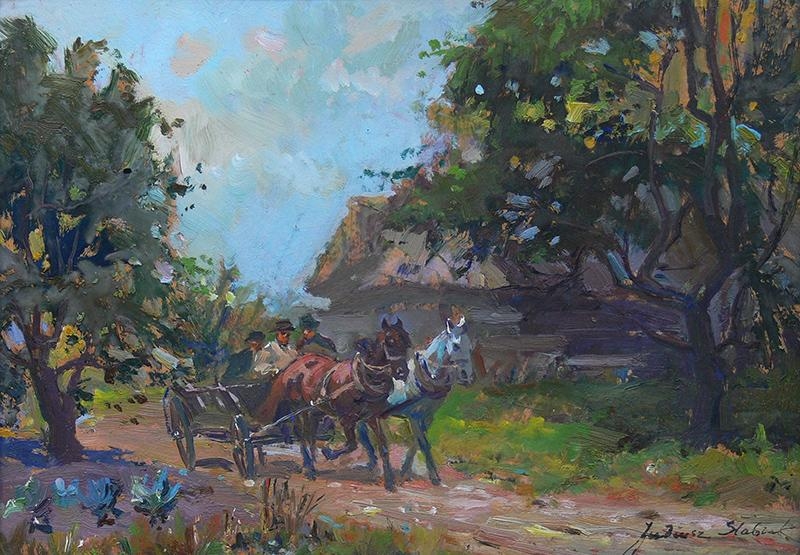 Juliusz Slabiak | Pejzaż wiejski z mostem | MutualArt