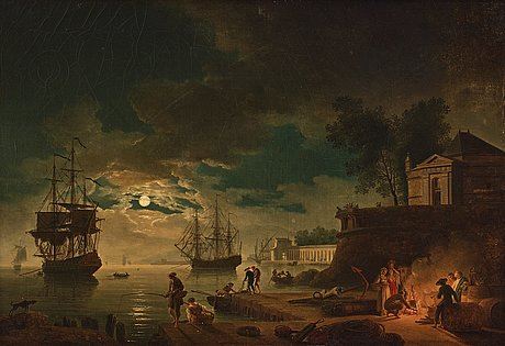 Claude-Joseph Vernet | Moonlight over the harbour | MutualArt