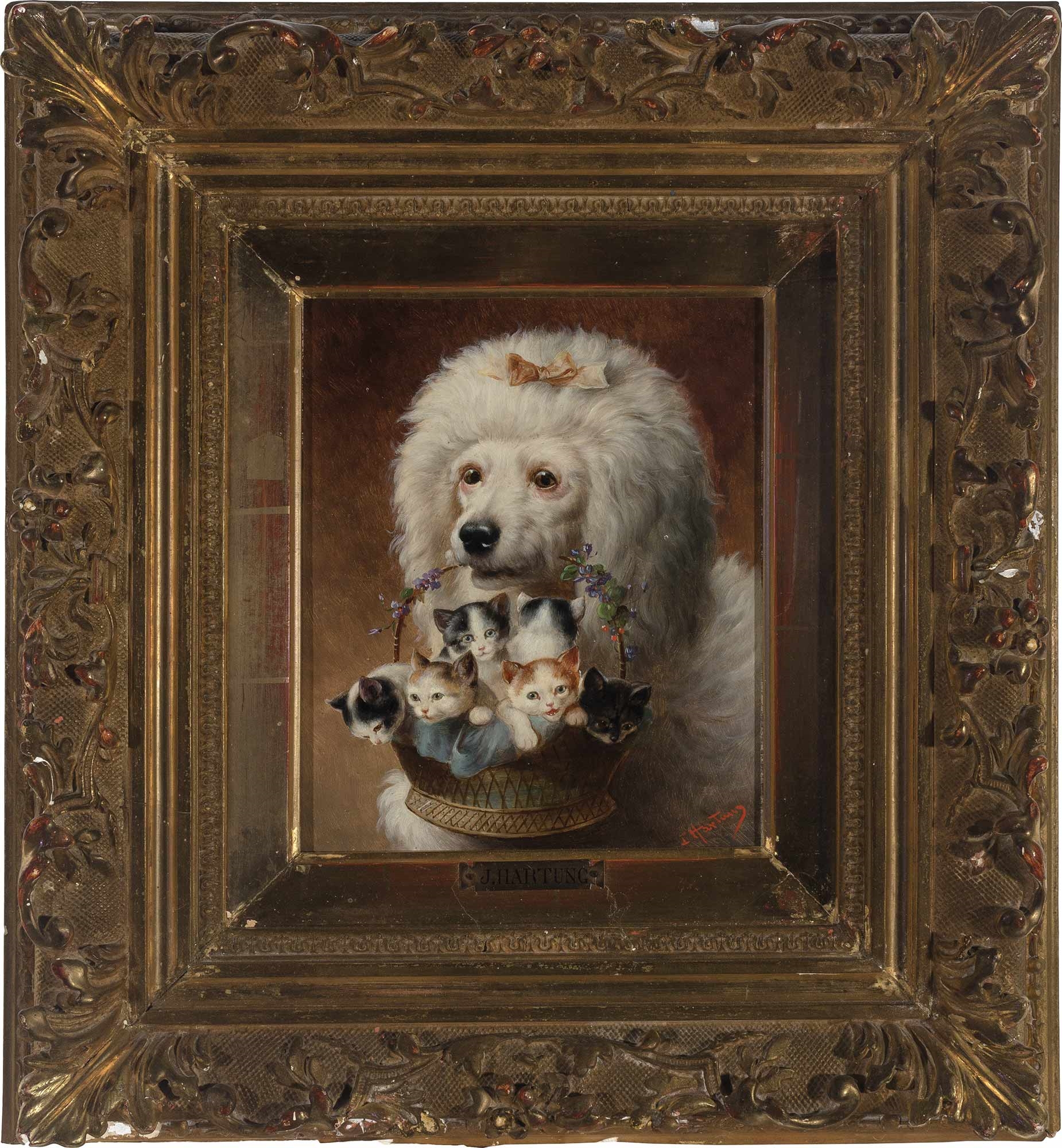 Carl Reichert | Poodle with a Basket of Kittens | MutualArt