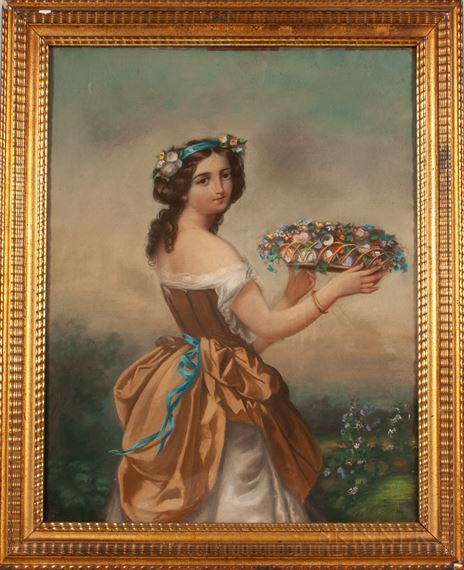 George G. Fish | Young Maiden Lifting a Basket of Flowers | MutualArt