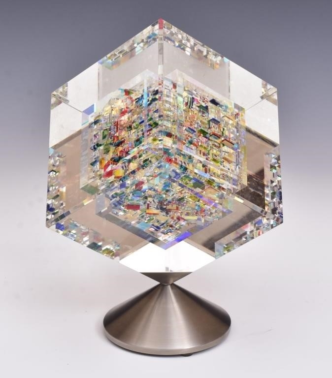 Jon Kuhn | Art glass cube on base | MutualArt