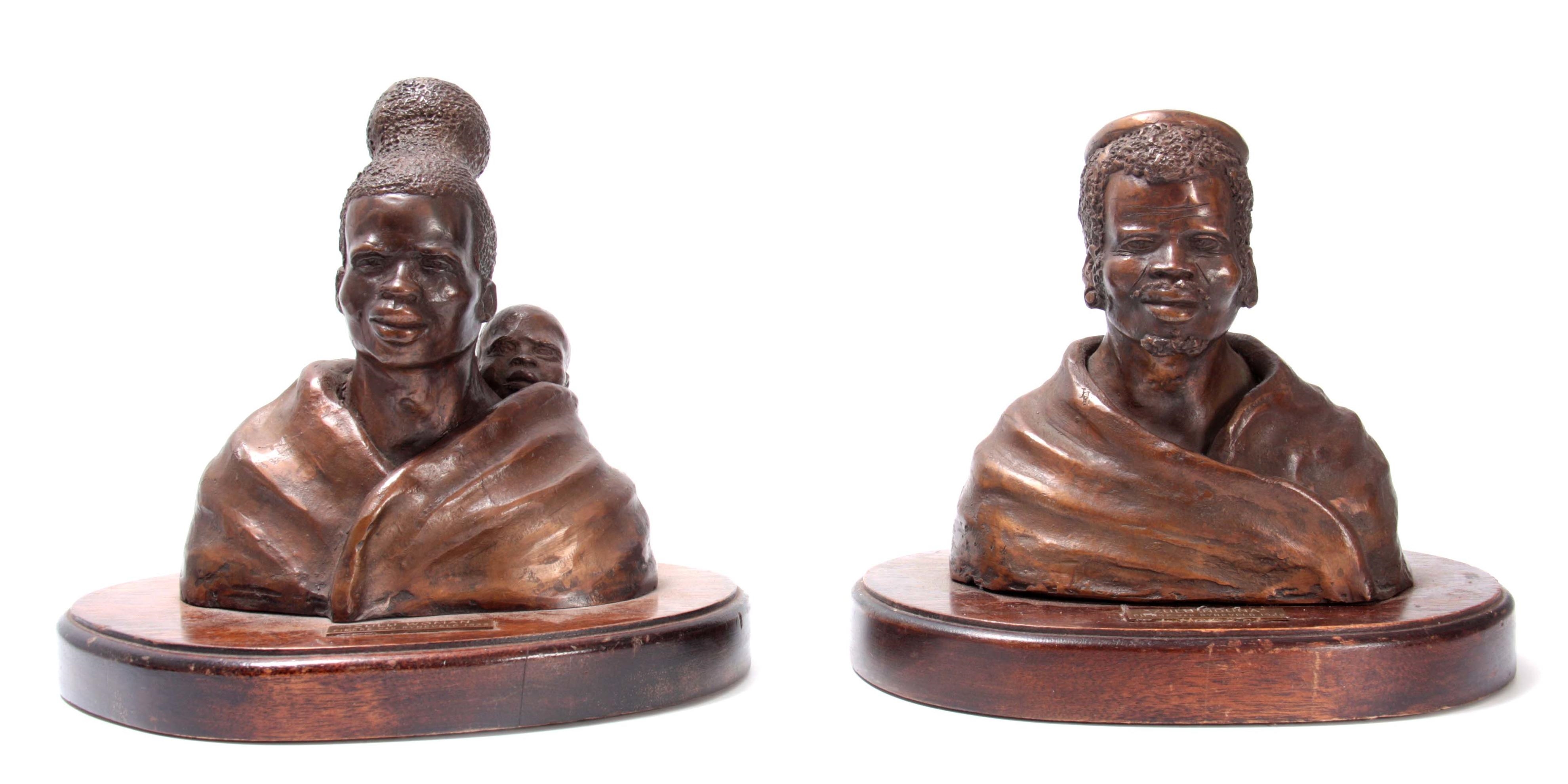 Pierre van Ryneveld | Two works: Pair of Bust: Zulu Nduna; Womand with ...