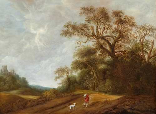Pieter Jansz van Asch | A traveller with a dog in a wooded landscape ...