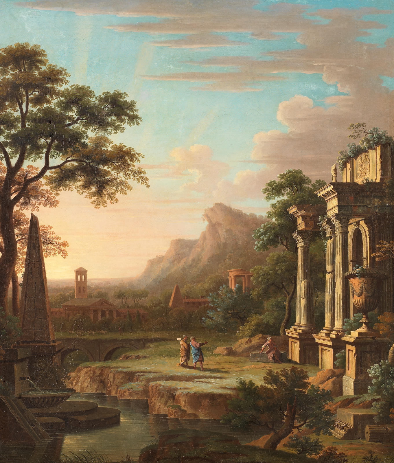 Pierre Antoine Patel | A river landscape with figures conversing before ...