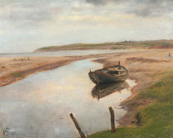 Georg Nicolaj Achen | Danish coastal scape with a rowboat (1887 ...