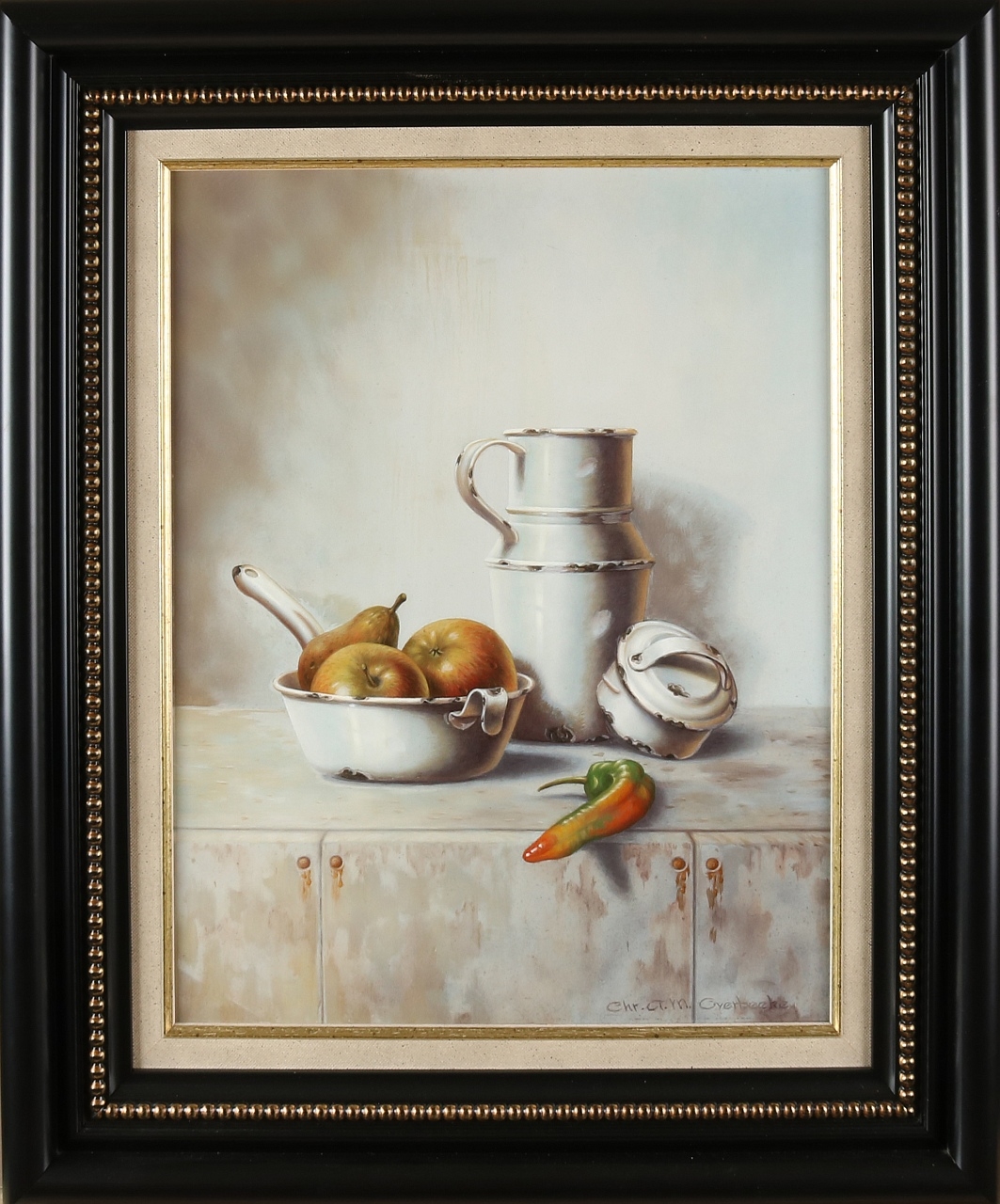 Chris A.M. Overbeeke | Stilleven met emaille peper en appelen | MutualArt